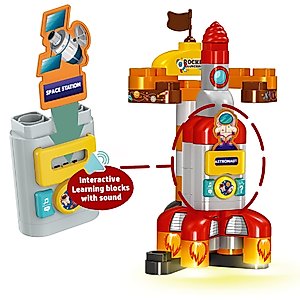 WISEPLAY Space Interactive Toys for 2+ Year Old - Bulding Mega Blocks for Toddlers 2-3 with Intelligent Interactive Moduls - Space Rocket Toy for Toddlers - STEM Space Ship Toy