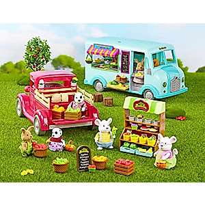 Li’l Woodzeez – Market Truck Playset with 2 Posable Doll Figures – Doll Playset Includes Animal Characters, Toy Truck, Miniature Food & Accessories – Pretend Play Gift Toy for Kids Age 3+