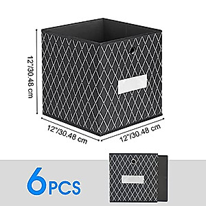 Cube Storage Organizer Bins - 12x12x12 Inch Fabric Storage Cubes Basket Container with Metal Ring Handle for Closet,Pantry,Boys,Girls,Kids Toys,Clothes,Nusery,Kallax Shelving Unit,Set of 6 (Gray)
