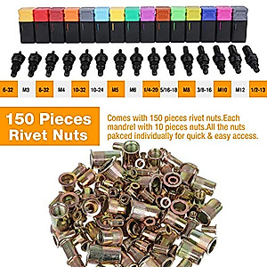 AIUITIO 16" Rivet Nut Tool, Rivnut Tool Kit with 15 Metric and SAE Mandrels, Nutsert Rivet Tool Set with 150Pcs Rivnuts