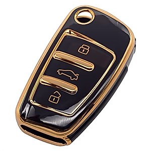 TANGSEN Flip Key Fob Case Premium Black Soft TPU Full Protection Cover Compatible with Audi A1 A3 A4 A5 A6 A8 Q3 Q5 Q7 R8 RS S3 S4 S5 S6 S8 TT 3 4 Button Keyless Entry Remote Control Accessories