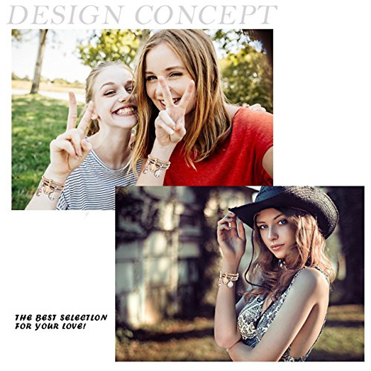 Long Way 3Pcs Gold Silver Rose Gold Plated Charm Bracelet for Women Stretch Crystal Multilayer Bracelet