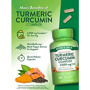 Nature's Truth Turmeric Curcumin Capsules | 2000mg | 90 Capsules | with 95% Standardized Curcuminoids and Bioperine | Non-GMO, Gluten Free Supplement