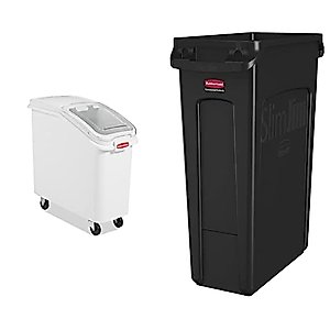 RubbermaidRubbermaid Commercial Products ProSave Shelf-Storage Ingredient Bin & Commercial Products Slim Jim Plastic Rectangular Trash/Garbage Can, 23 Gallon, Black