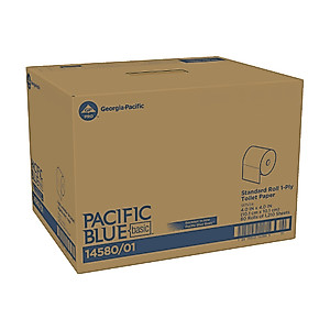 Pacific Blue Basic 1-Ply Toilet Paper by GPPRO (Georgia-Pacific), 14580/01, 1,210 Sheets Per Roll, 80 Rolls Per Case