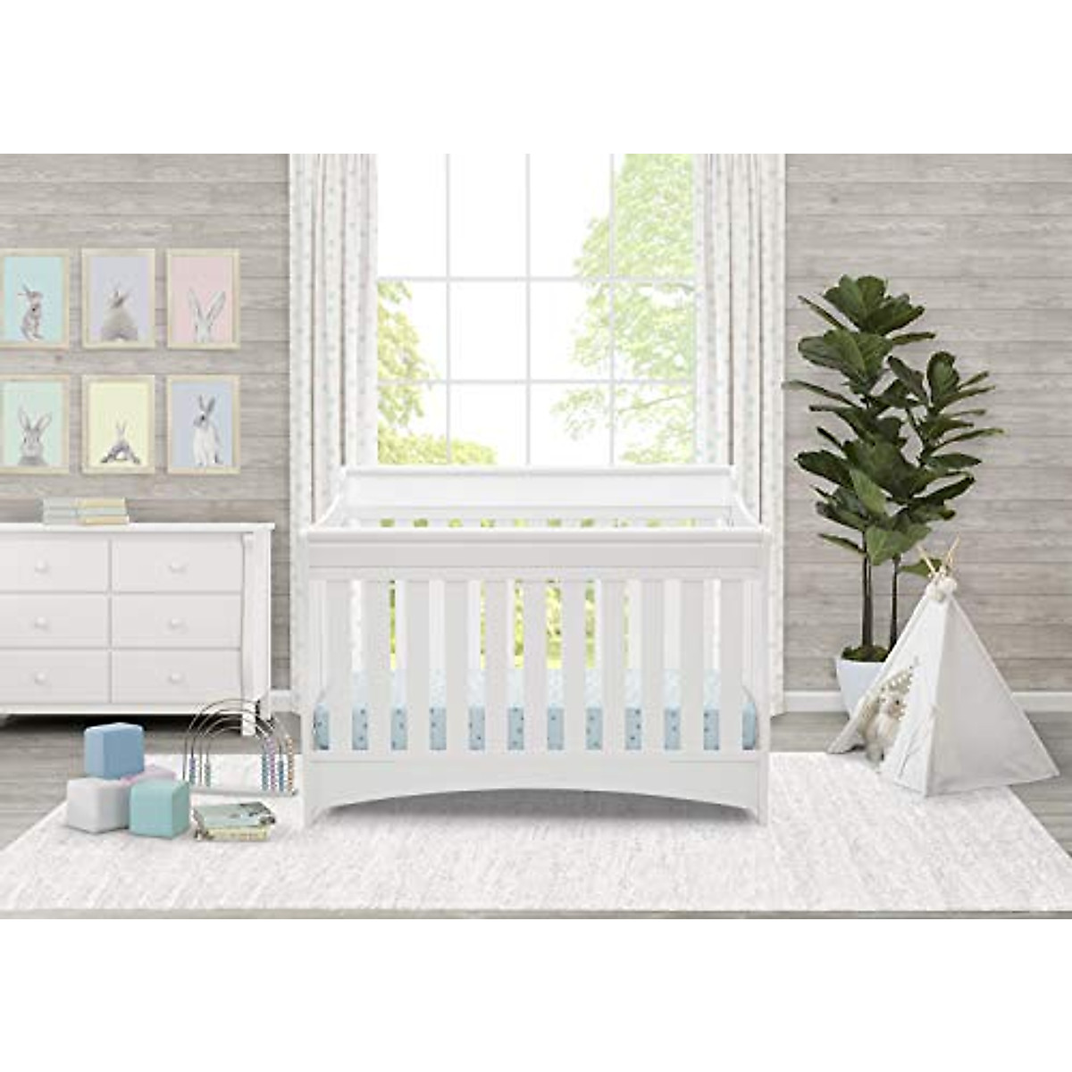Delta Children Bentley S Series Deluxe 6-in-1 Convertible Crib, Bianca White