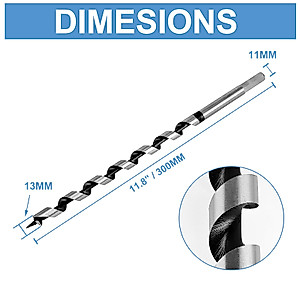Masendelk Ship Auger Drill Bit 13 x 300mm (Slightly Larger Than 1/2 x 12 Inch), Wood Auger Bit with 11mm Hex Shank