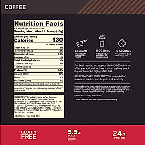 Optimum Nutrition Gold Standard 100% Whey Protein Powder, Coffee, 5 Pound (Packaging May Vary)