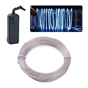 lychee EL Wire Neon Glowing Strobing Electroluminescent Light El Wire for Parties, Halloween Decoration (White, 15ft)