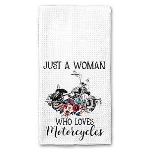 Just a Woman who Loves Motorcycles Microfiber Kitchen Towel Gift for Rider