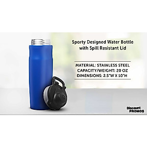 DISCOUNT PROMOS Juno Water Bottles with Flip Lid 20 oz. Set of 6, Bulk Pack - Reusable, Great for Gym, Hiking, Cycling and for School - Blue