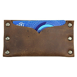 Hide & Drink, Leather Riveted Card Holder, Holds Up to 3 Cards, Cash Organizer, Accessories, Handmade Includes 101 Year Warranty :: Bourbon Brown