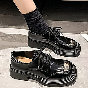 Women Casual Shoes Fashion Spring New Pattern Round Toe Thick Heel Square Heel Comfortable Shoes Shoes Women Platform Casual Black