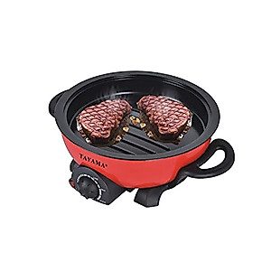 Tayama TRMC-40RS Shabu and Grill 3 Qt. Red Electric Multi-Cooker with Stainless Steel Pot