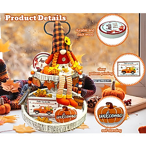 Thanksgiving Tiered Tray Decorations Set - 11pcs Wooden Sign Fall Tiered Tray Decor - Gnome Fall Tiered Tray Decor Pumpkin for Kitchen Table Fireplace Mantle Rustic