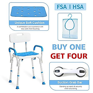 HSA/FSA Eligible Shower Chair with Arms and Back, Padded Shower Seat for Inside Shower with Grab Bar/Toiletry Bag, Tool-Free Shower Seat for Bathtub, Shower Bath Chair for Elderly/Disabled by SOUHEILO