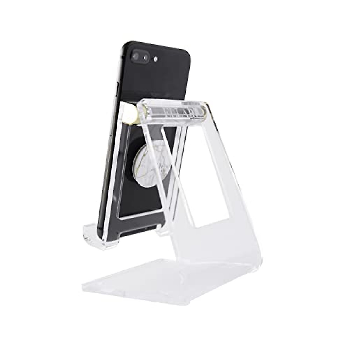 ELLÁRI - Phone Stand for Office Desk Adjustable Angle Clear Acrylic Compatible with Loopycases, Popsockets, All Kickstands, Kindle, Small Tablets, iPhone, Samsung, LG, Google