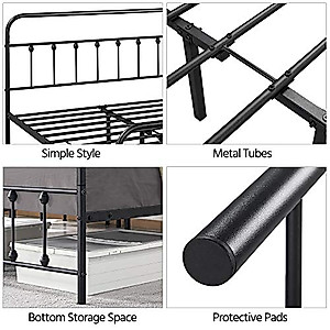Yaheetech Classic Metal Platform Bed Frame Mattress Foundation with Victorian Style Iron-Art Headboard/Footboard/Under Bed Storage/No Box Spring Needed/Queen Size Black