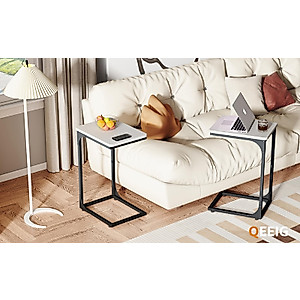 QEEIG C Table Side Table Set of 2 Living Room Sets C Shaped Couch Tray End Tables Modern, Black and White (017-30WB)