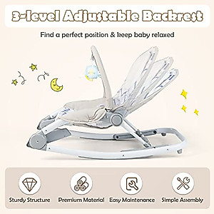 BABY JOY Baby Bouncers for Infants, 2 in 1 Foldable Toddler Bouncy Seat w/ Rocker & Stationary Modes, 3-Position Adjustable Backrest, Removable Bar, Portable Bouncer for Babies 0-6 Months (Gray)