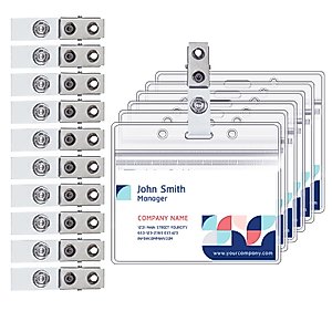 50 Packs ID Badge Holder with Metal Badge Clip, ID Card Holder for Badges with ID Badge Clip, Clear Name Tags Holder Horizontal Badge Holders with Badge Clips