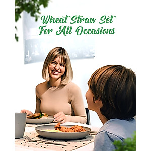 GREENDISH Wheat Straw Dinnerware Set 24-Piece - Cups, Plates and Bowls Sets for 4 with Reusable Cutlery Utensils - Unbreakable Wheatstraw Plastic Dinnerware Set with Fork Spoon Knife - Dishwasher Safe