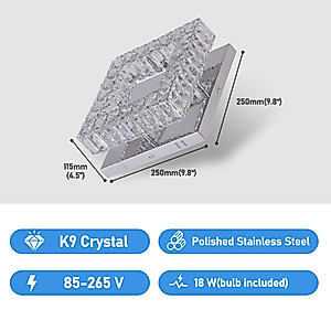 YPQXYHDA 9.8" Modern Crystal Ceiling Light Fixture Mini Square Chandelier Flush Mount Light Fixture Ceiling Lamp for Small Hallway Foyer Entryway Bedroom,3 Colors Adjustable