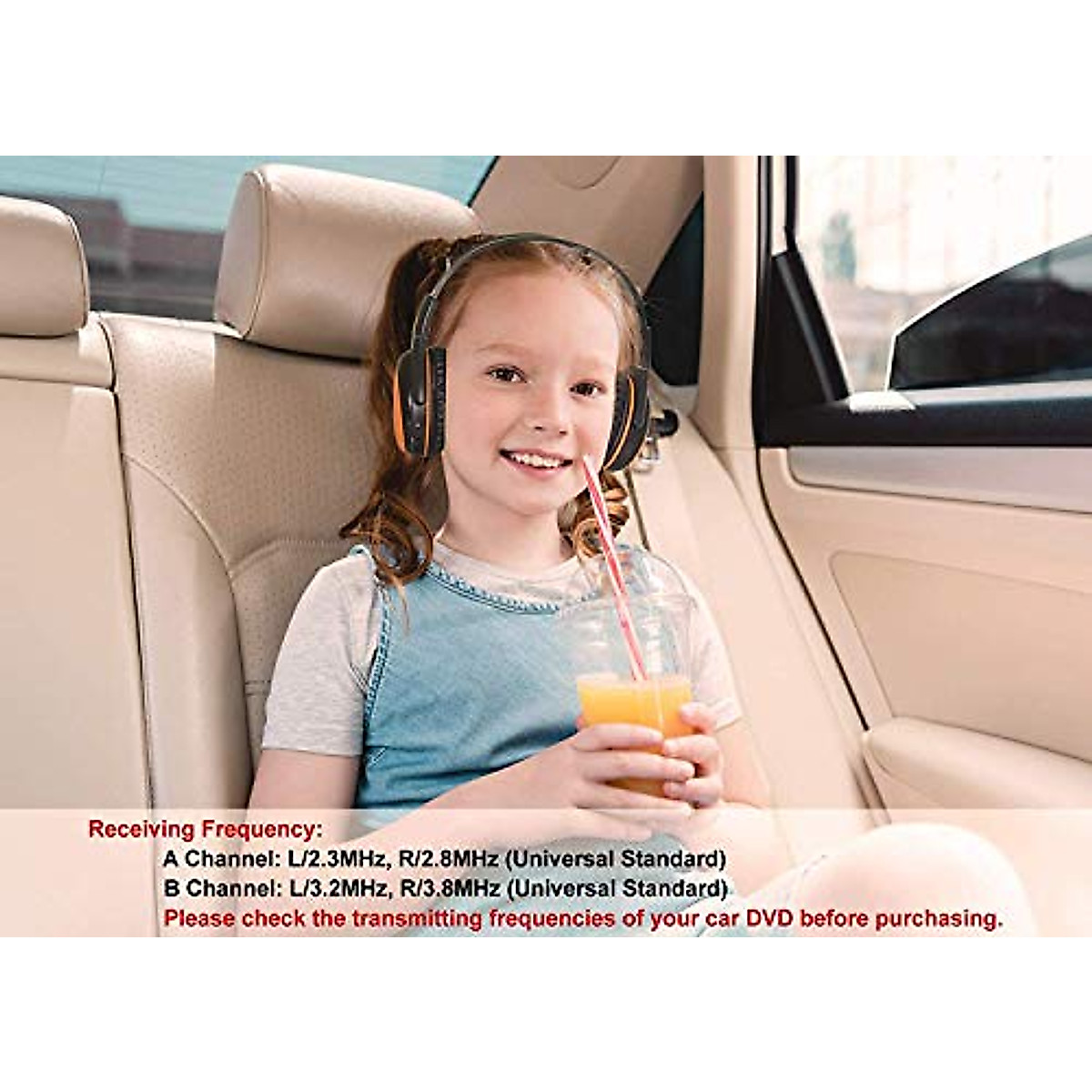 SIMOLIO Vehicle Headphones with Adjustable Volume Limiting for Kids, Dual Channel Car DVD Headsets, Wireless Infrared Headphone for Universal Car DVD System, Cordless Car Headphones with AUX Cord