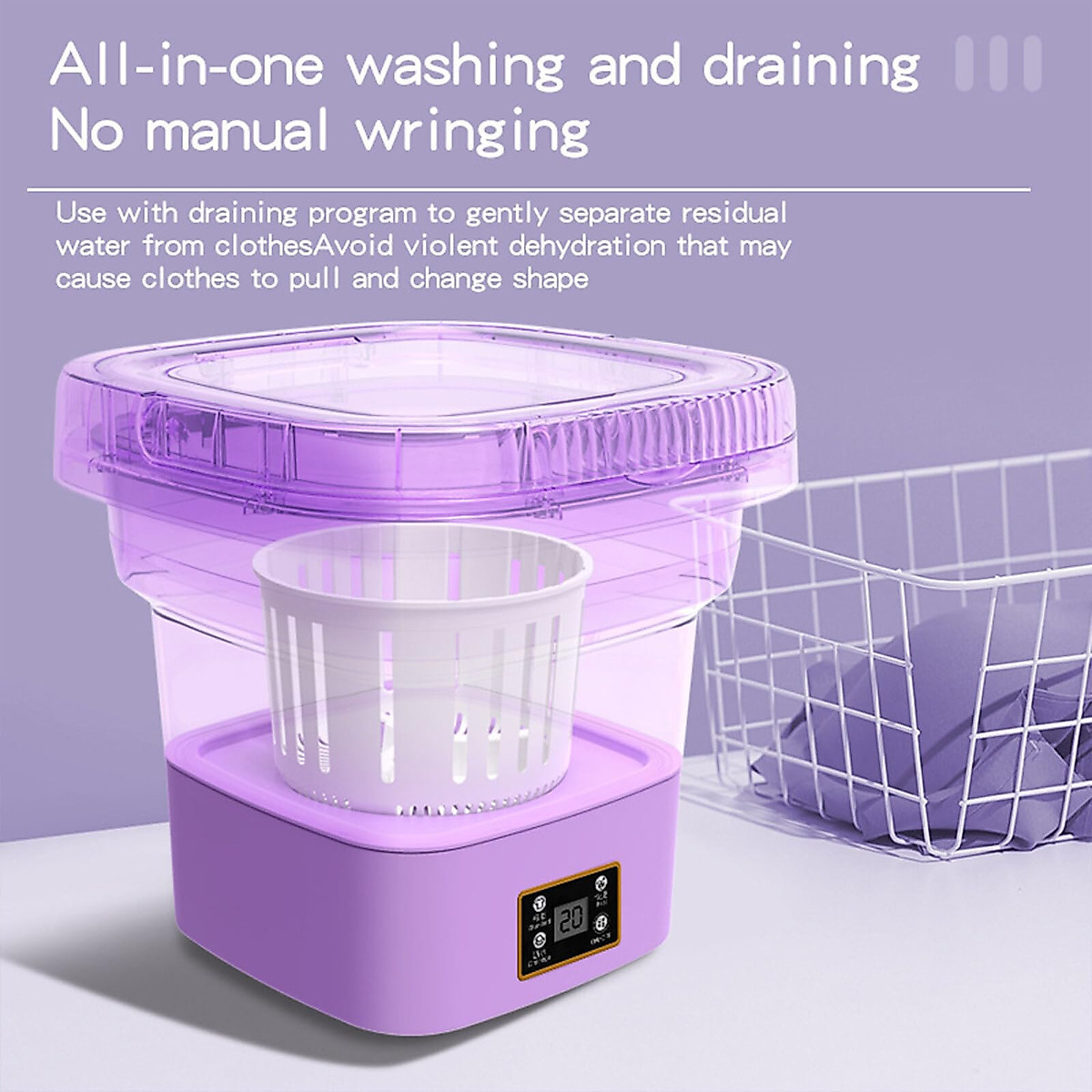 9L Large Capacity Small Portable Washing Machine, Mini Washer and Dryer Combo Deep Cleaning for Underwear, Baby Clothes, or Small Items Folding Washing Machine for Apartment Dorm RV and Travel