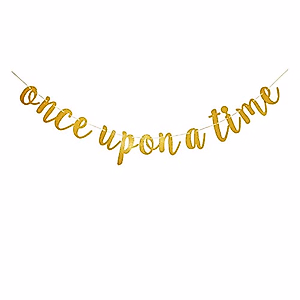 Once Upon A Time Banner, Gold Sign Garlands for Bridal Shower, Wedding Engagement, Engaged, Birthday, Bachelorette Party Decors Supplies