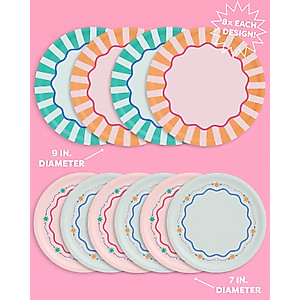 xo, Fetti Italian Summer Paper Plates - 32 pk, 16 9" plates + 16 7" plates | Bachelorette Party Decorations, Last Toast Coast, Birthday Party Supplies, Flower Baby Shower, Stripe Cake Plates