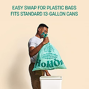 HoldOn Large Trash Bags 13 Gallon – Plant-Based Garbage Bags with Drawstring Handles for Tall Trash Bins – Trash Bags for Kitchen Bin (40 bags)