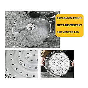 Steamer Set Hot Pot Glass Lid Soup Base Korean BBQ Multi Cooker Stainless Steel Pot Set (2 Tier Steamer)