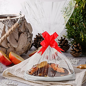 Nuogo 30 Sets Christmas Cookie Tray Bags Cellophane 14" x 18" Clear Cello Tray Bags Christmas Cookie Bags for Gift Giving Christmas Basket Bags with Red Pull Bows for Xmas Holiday Parties Wrap