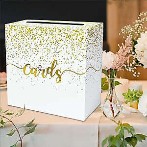 FALIZIFU Gold Card Box for Party Gift Card Box Holder Envelope Box for Wedding Birthday Baby Shower Retirement Gold Foil Card Box