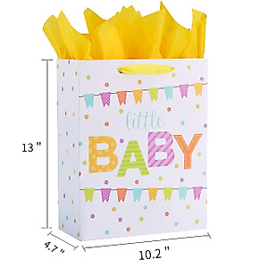 SUNCOLOR 13" Large Gift Bag for Baby Shower With Tissue Paper(little BABY)