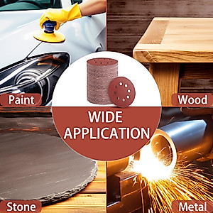 YEHBS 150pcs Sanding Discs Set, 5-Inch 8-Hole Sandpaper, Including 60,80,100,120,150,180,240,320,400,600 Grit for Woodworking or Automotive