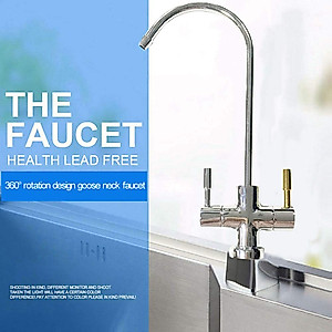 TOPINCN Double Holes Sink Faucet Tap Drinking Water Filter 2-Handle Kitchen Sink Faucet Chrome Reverse Osmosis