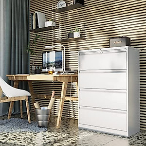 Aobabo 4 Drawer Metal Lateral File Cabinet with Lock,Steel Filing Storage Cabinet with Letter/Legal Size for Home Office,Anti-tilt Structure,Assembly Required…