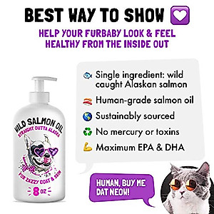 Wild Alaskan Salmon Oil for Dogs & Cats - Pure Fish Omega 3 6 9 Liquid EPA DHA Fatty Acids - Skin & Coat Supplement - Supports Joint Function, Brain, Eye, Immune & Heart Health - Made in USA 8 oz