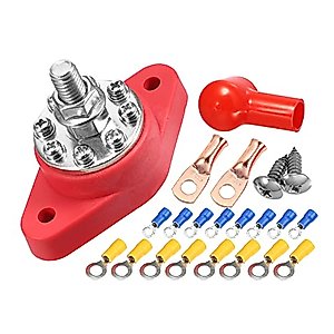 X AUTOHAUX 1 Set 3/8" Power Distribution Block 8 Point Bus Bar 18 Screws Terminal Block with Cover for Boat Car Marine Battery Junction Block Plastic Metal Red