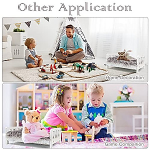 SPOKKI Newborn Photography Props Bed, White Wooden Baby Photoshoot Props Bed, Doll Bed with Dark Grey Blanket & Box for Newborn Photoshoot