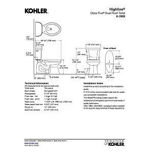 KOHLER 3989-0 Highline Two-Piece Comfort Height Toilet with Dual-Flush and Elongated Bowl, White
