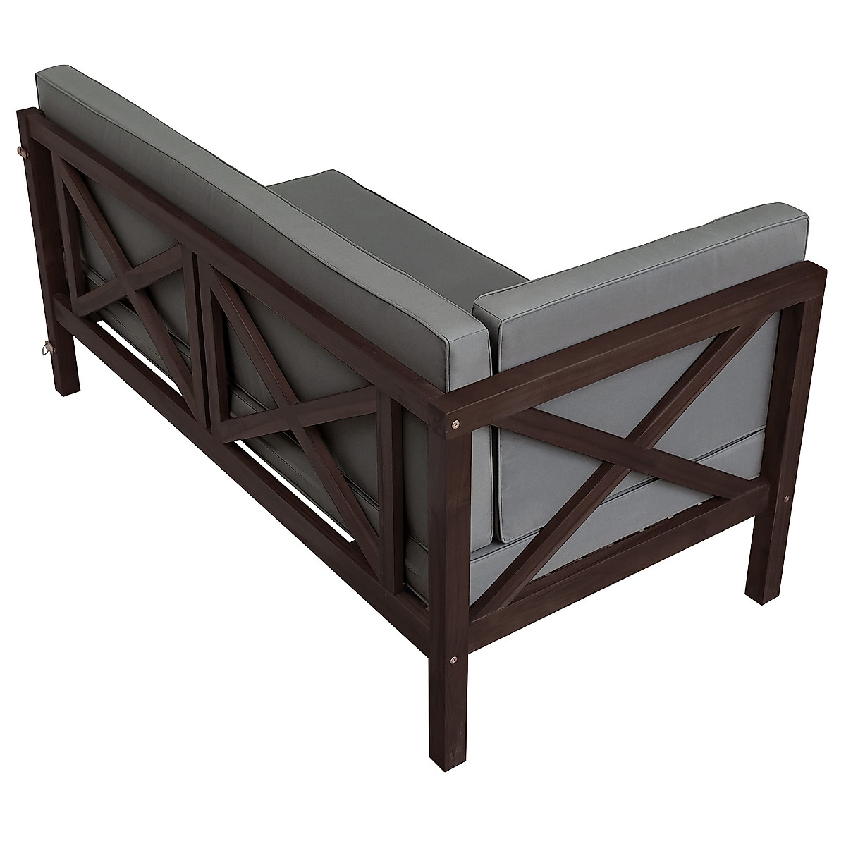 EMKK 4 Pcs Outdoor Furniture Sectional PE Rattan Wicker Patio Conversation Cushions and Table X-Back Sofa Set, Lshaped Brown+Gray