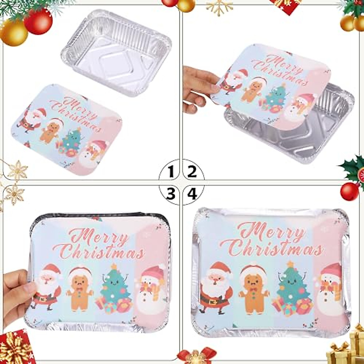 SAITI 50 PCS Christmas Cookie Tins with Lids for Gift Giving, Foil Treat Containers Disposable Food Storage Pan Aluminium Foil Containers for Holiday Leftovers Goodie Container or Cookie Exchange