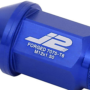 J2 Engineering 7075 Aluminum Blue M12 x 1.5 20Pcs L: 40mm Open End Lug Nut w/Socket Adapter