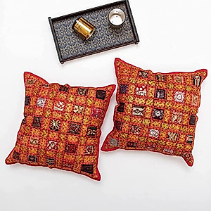 INDACORIFY Sets of Assorted Patchwork Cushion Cover, Indian Handmade Beaded Patch Pillow, Boho Pillow, Bohemian Cushion Cover, Sofa Decorative Throw Pillow (10)