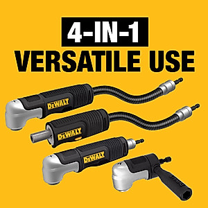 DEWALT Right Angle Drill Adaptor, FlexTorq, 4-in-1 System, Compact, Straight Flexible Shaft, 12-Inch (DWAMRASETFT)