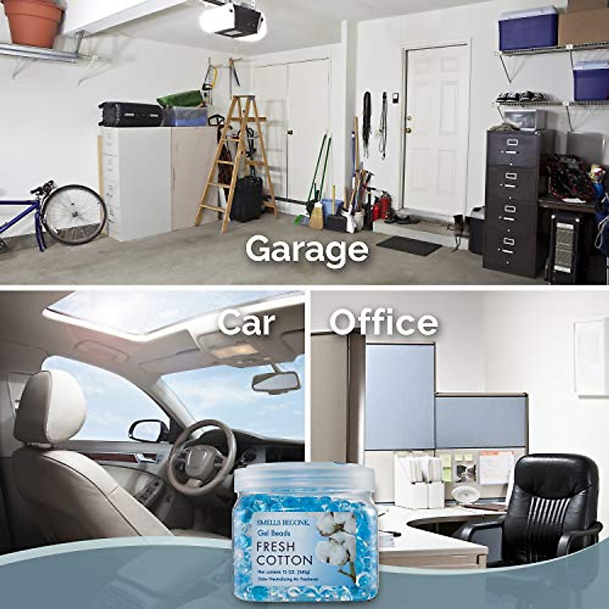 SMELLS BEGONE Odor Eliminator Gel Beads - Air Freshener - Eliminates Odor in Bathrooms, Cars, Boats, RVs & Pet Areas - Made with Essential Oils - Fresh Cotton Scent - 12 Ounce