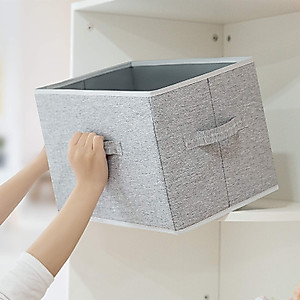 DIMJ Cube Storage Bins Foldable Storage Bins with Handles, Fabric Storage Basket for Shelf, Closet, Nursery, Office Organizer Grey and Beige (14.9x9.8x9.8 inches, Grey)